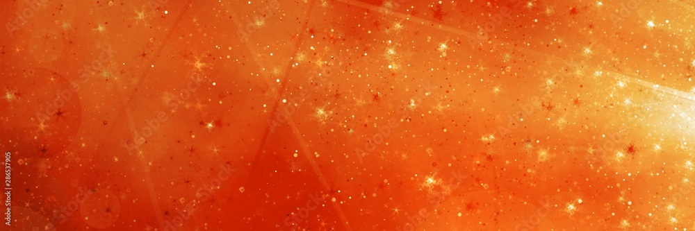 Abstract orange color magic panoramic background with bokeh lights ...