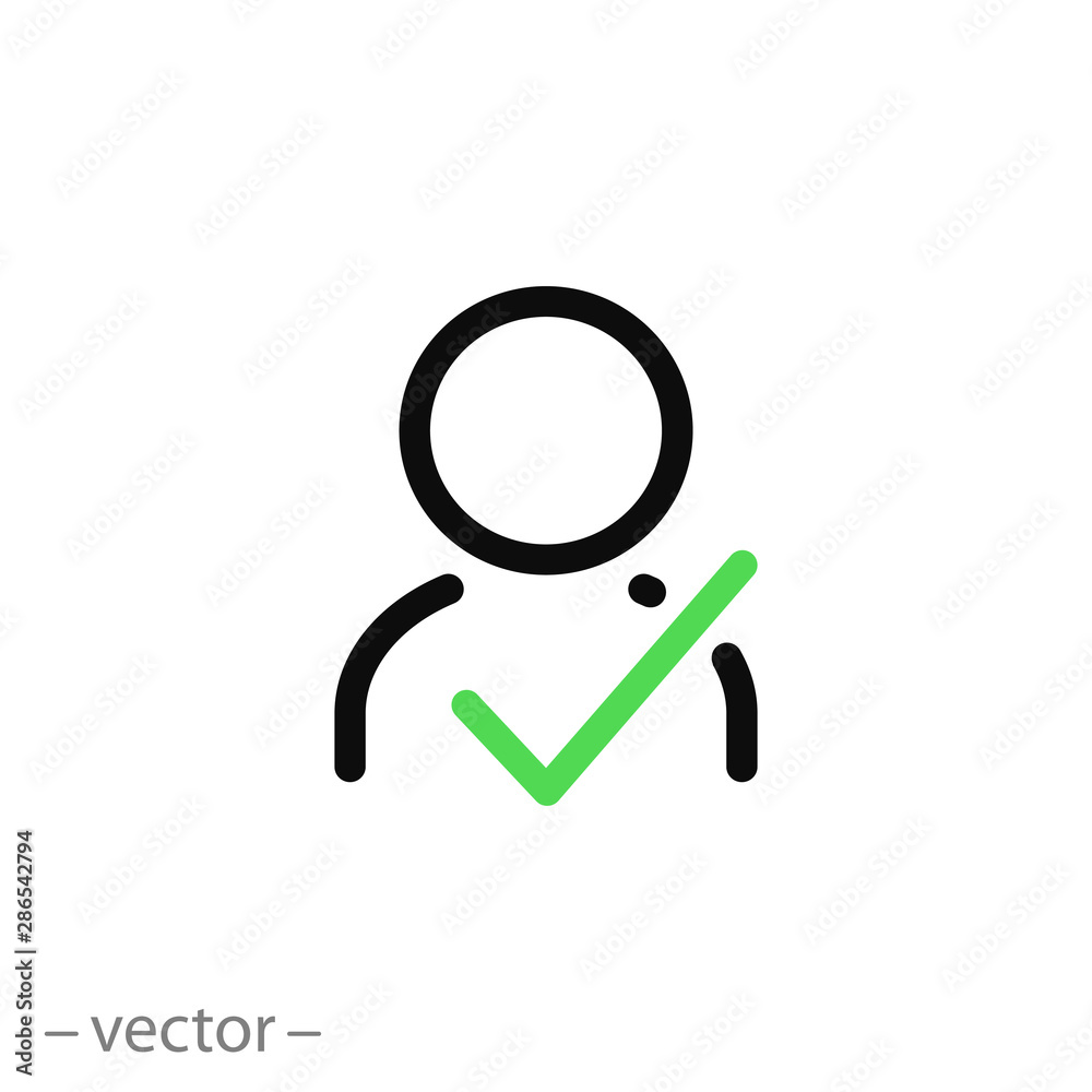check verify icon, login user account, member person thin line web ...