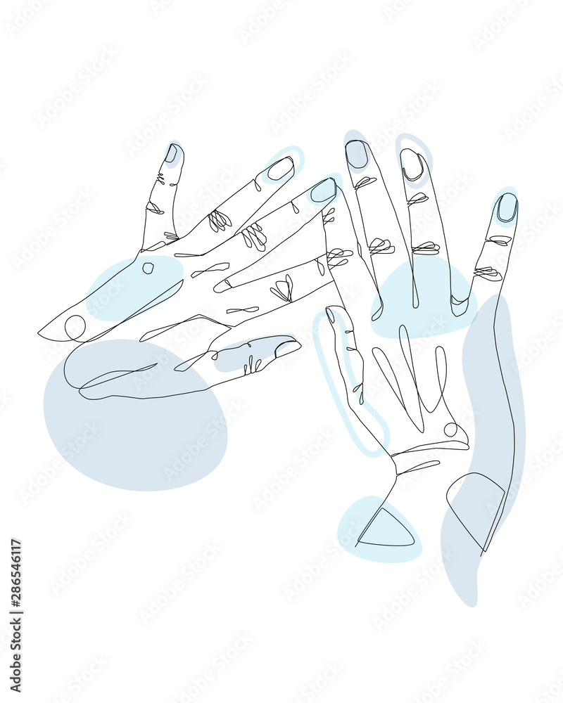continuous single non-painted one-line intertwined hands of a woman ...