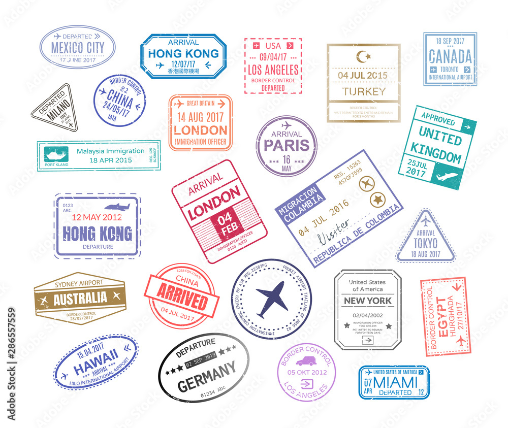 Passport Stamps Clipart Travel Stamps Cute Digital Clipart, Passport