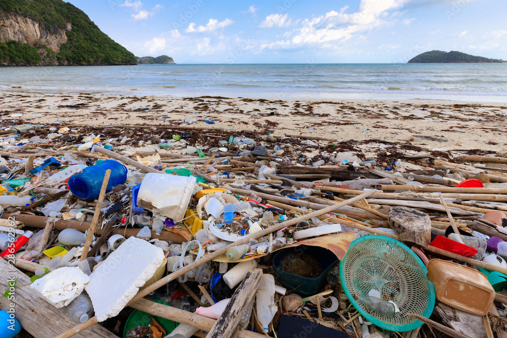 Beach plastic pollution Stock Photo | Adobe Stock