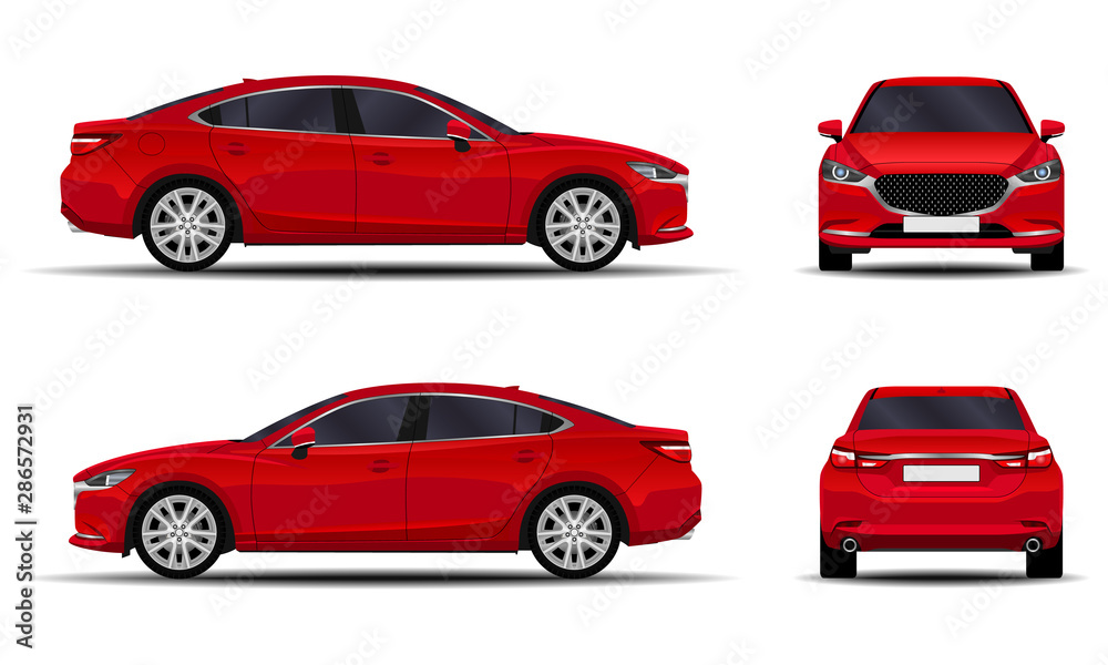 realistic car. sedan. front view; side view; back view. Stock Vector ...