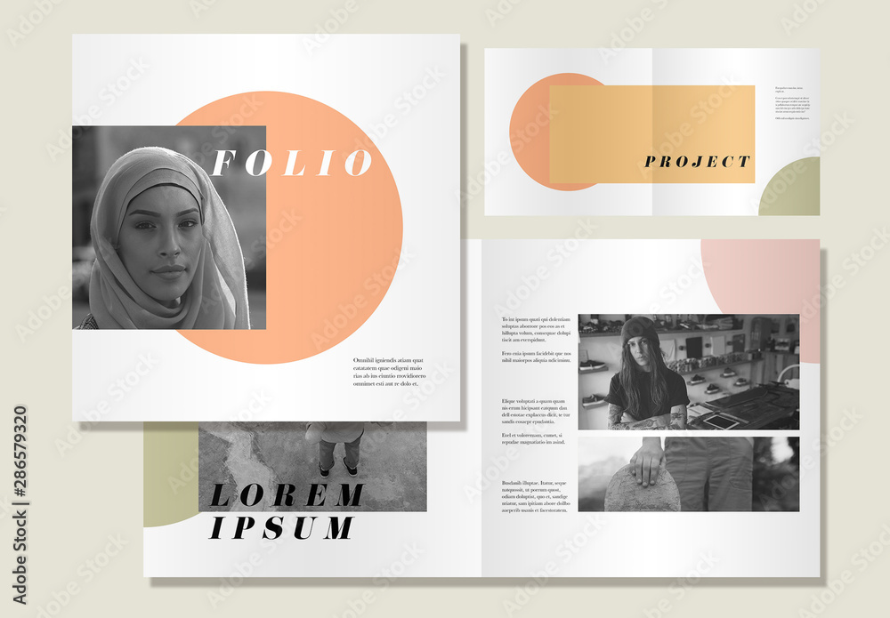 Portfolio Brochure Layout with Orange and Green Circle Elements Stock ...