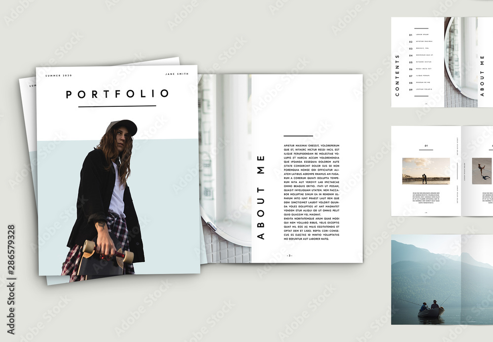 Portfolio Layout with Yellow Text Accents Stock Template | Adobe Stock