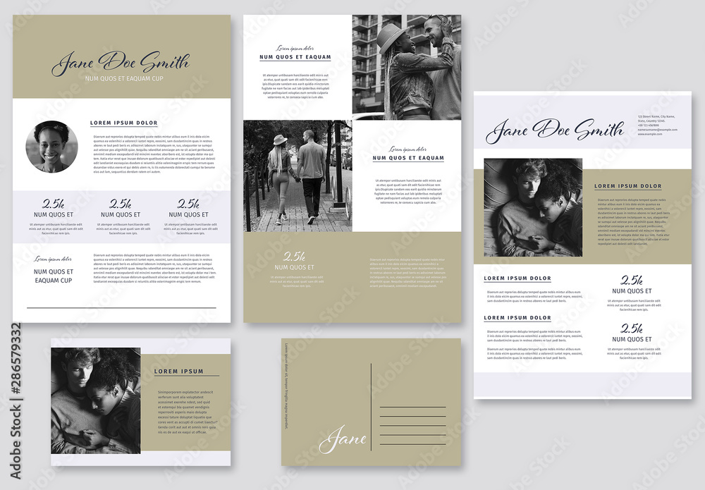 Media Kit Layout Set with Natural Color Elements Stock Template | Adobe ...