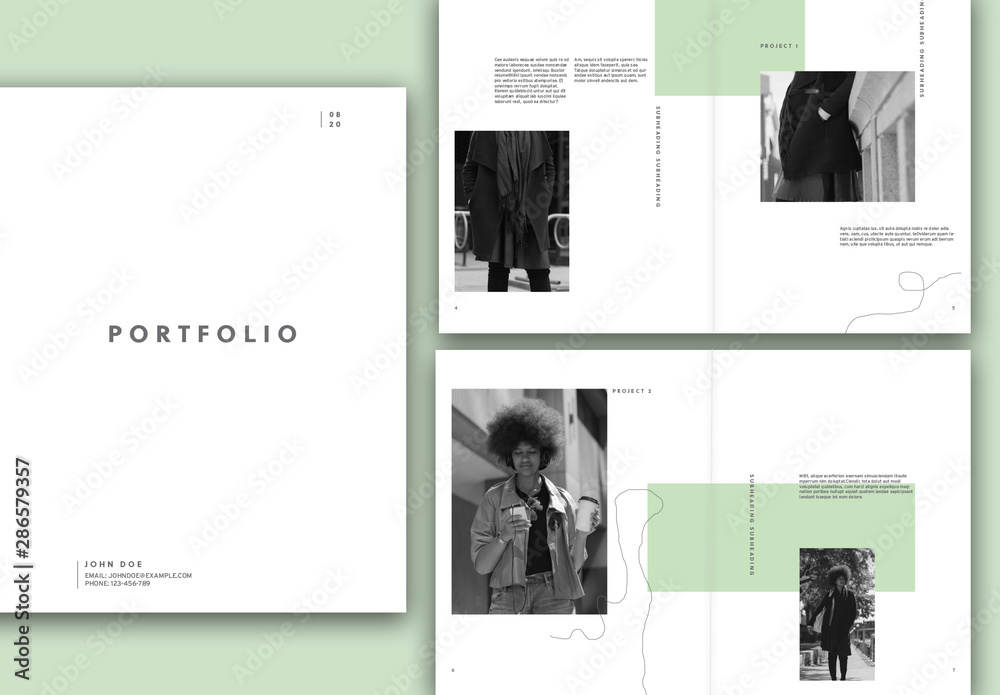Green Minimalist Portfolio Layout with Line Accents Stock Template ...