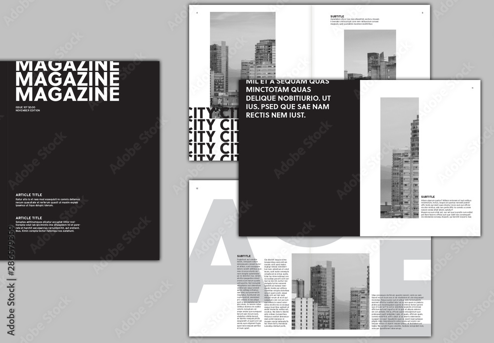Black and White Typographic Magazine Layout Stock Template | Adobe Stock