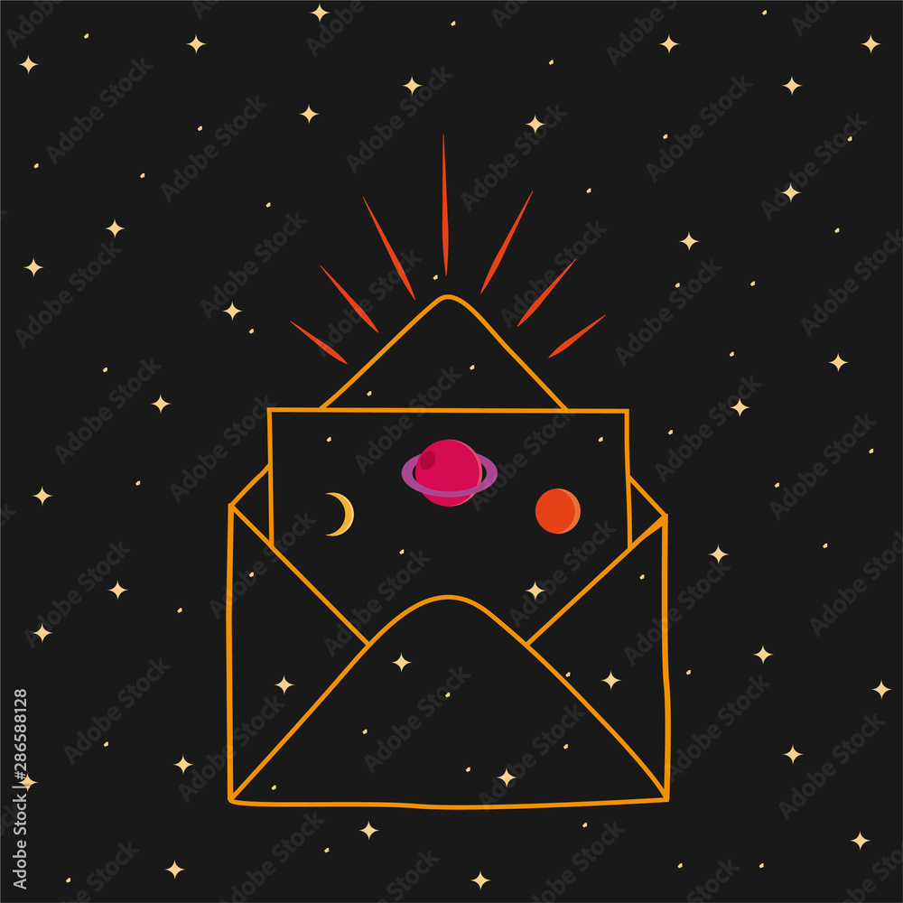 space letter with planets and celestial bodies vector graphics Stock ...