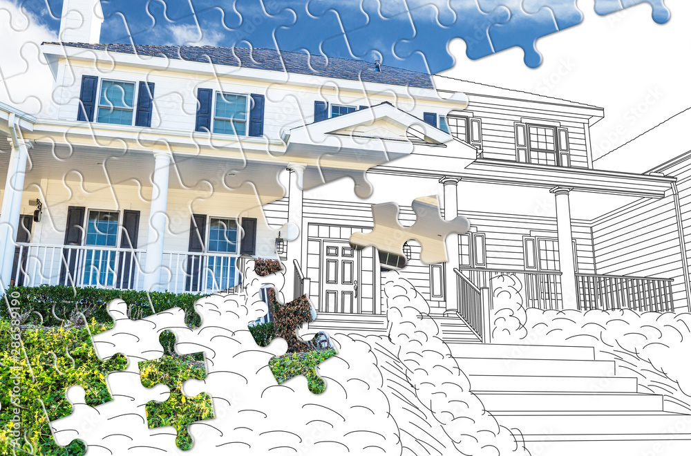 Puzzle Pieces Fitting Together Revealing Finished House Build Over ...