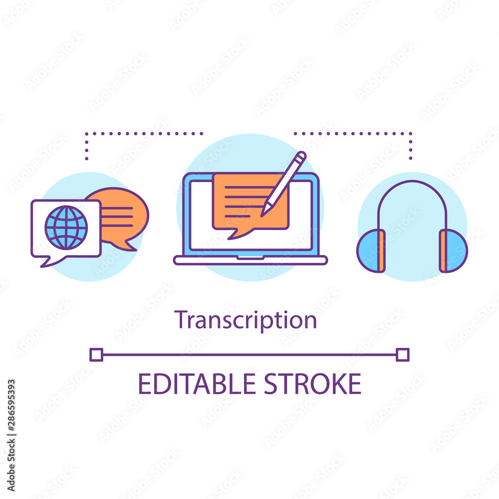 Translation services concept icon. Audio transcription idea thin line ...