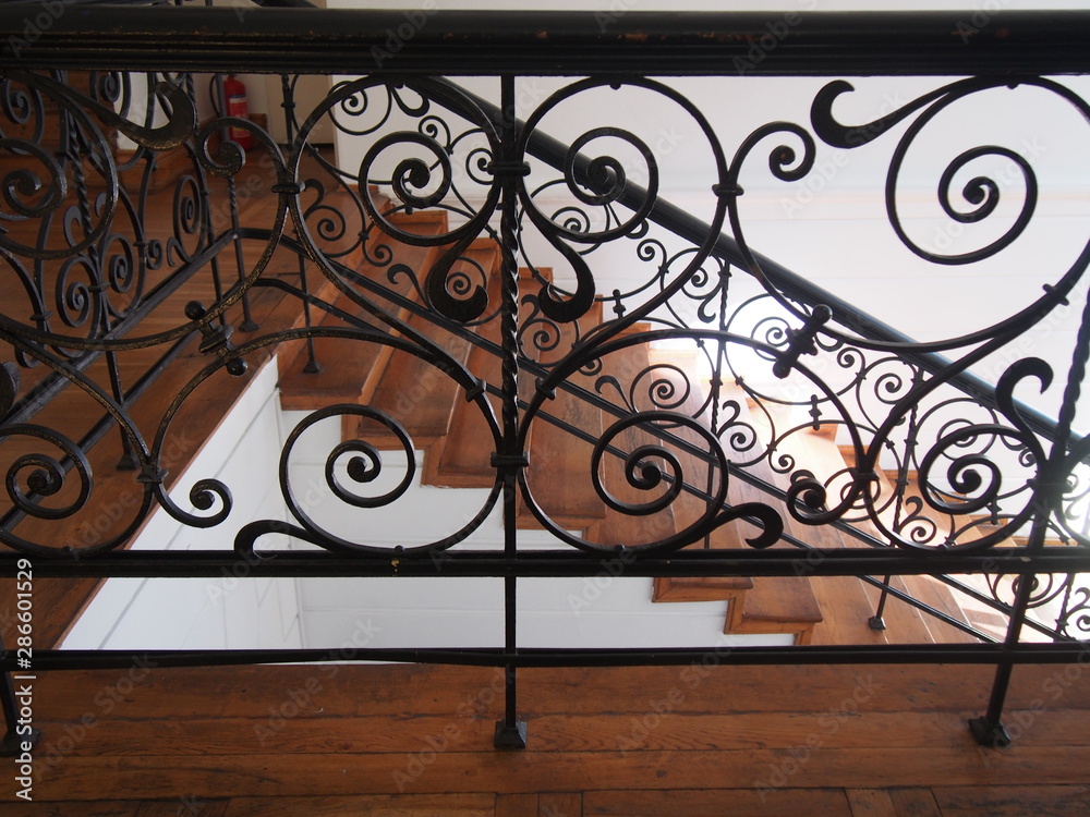 Staircase baluster of an old building in Szczcin Poland, metal works ...