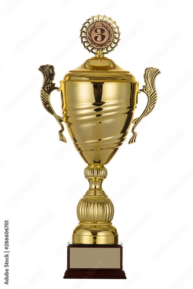 Beautiful metal , gold, silver, bronze cup for the first, second, third ...