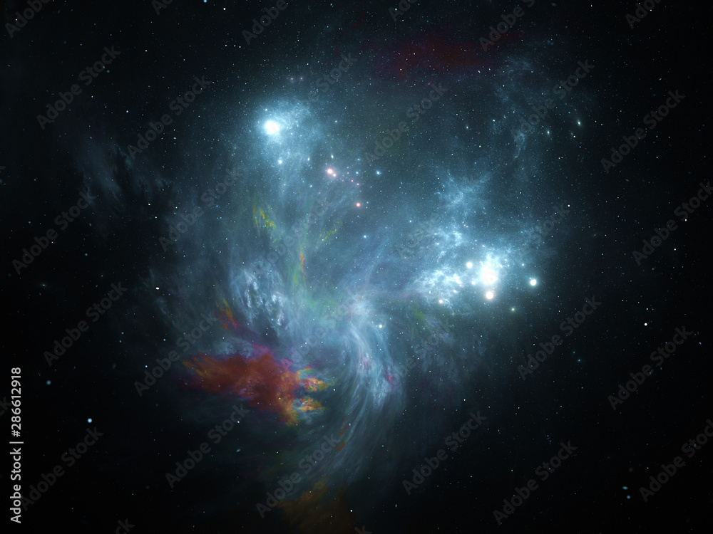 Vast interstellar deep space, starfield, stars and space dust scattered ...