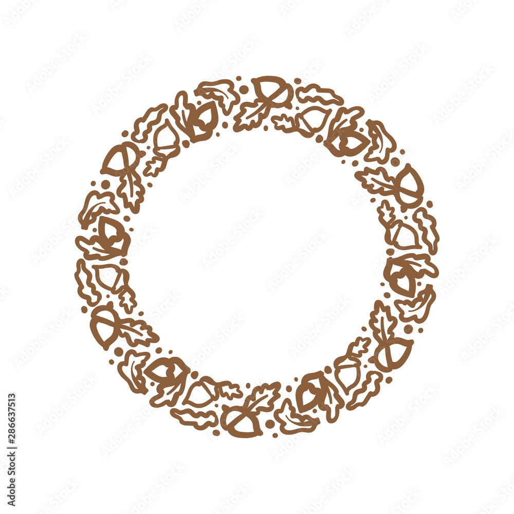 Hand drawn acorn circle frame wraith design template Stock Vector ...
