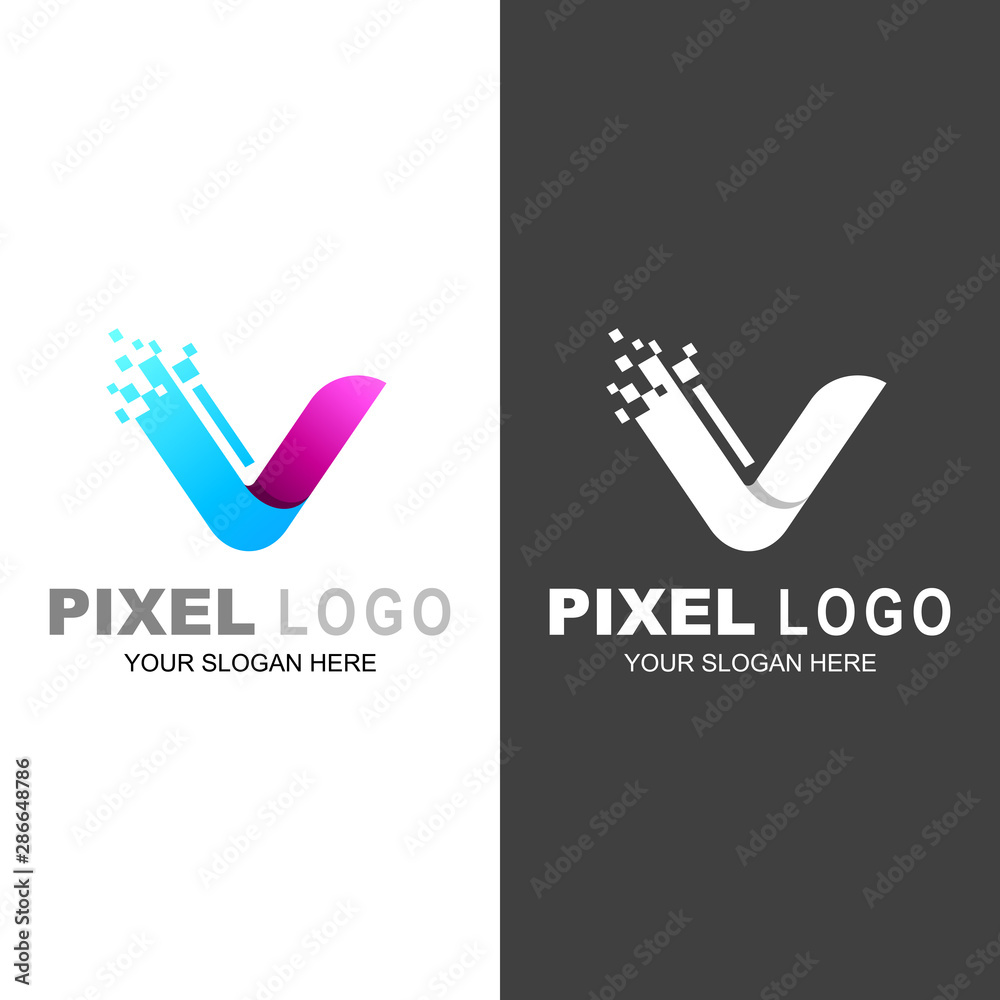 letter v icon, technology smart logo, computer and data related ...