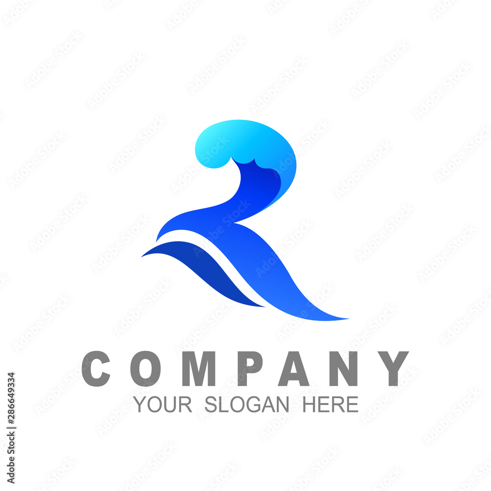 logo letter r and wave icon vector, wave logo with simple , ocean ...