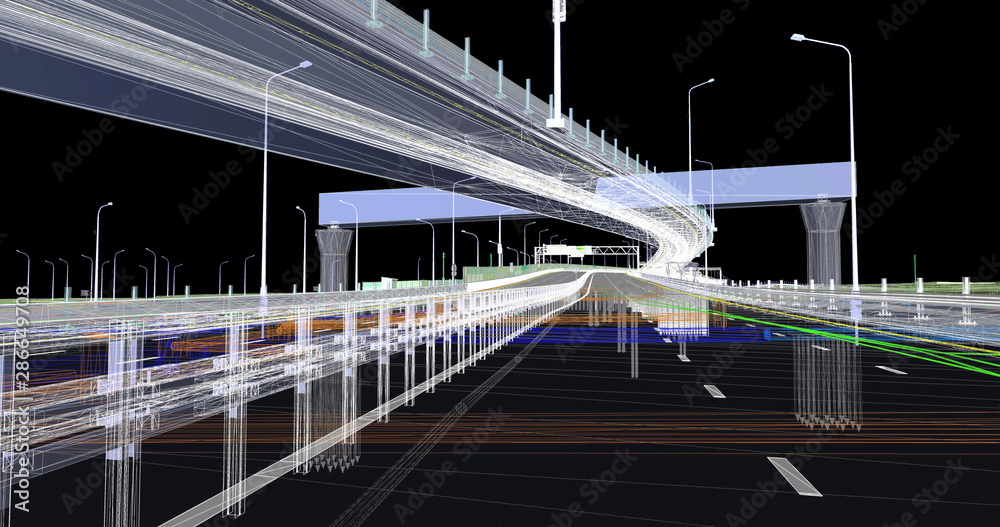 The BIM model of the object of transport infrastructure of wireframe ...