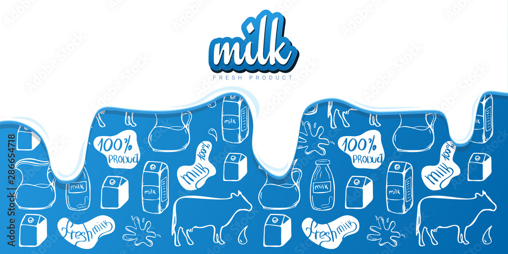 Milk banner with hand draw doodle background. Stock Vector | Adobe Stock