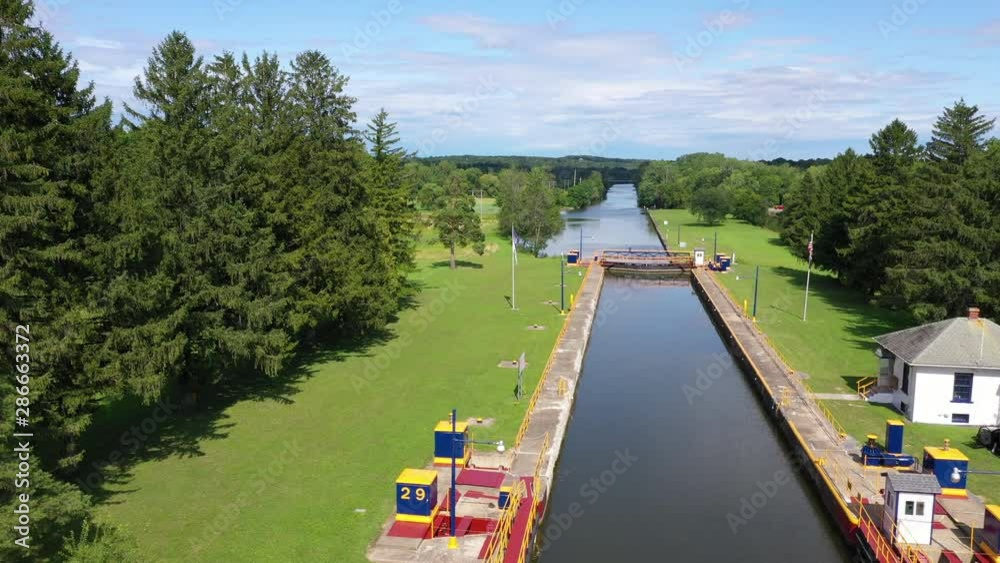 Aerial Erie Canal lock 29 Palmyra New York. Pioneer engineering wonder ...