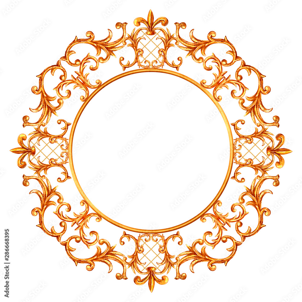 Baroque style elements. Watercolor hand drawn vintage engraving floral ...