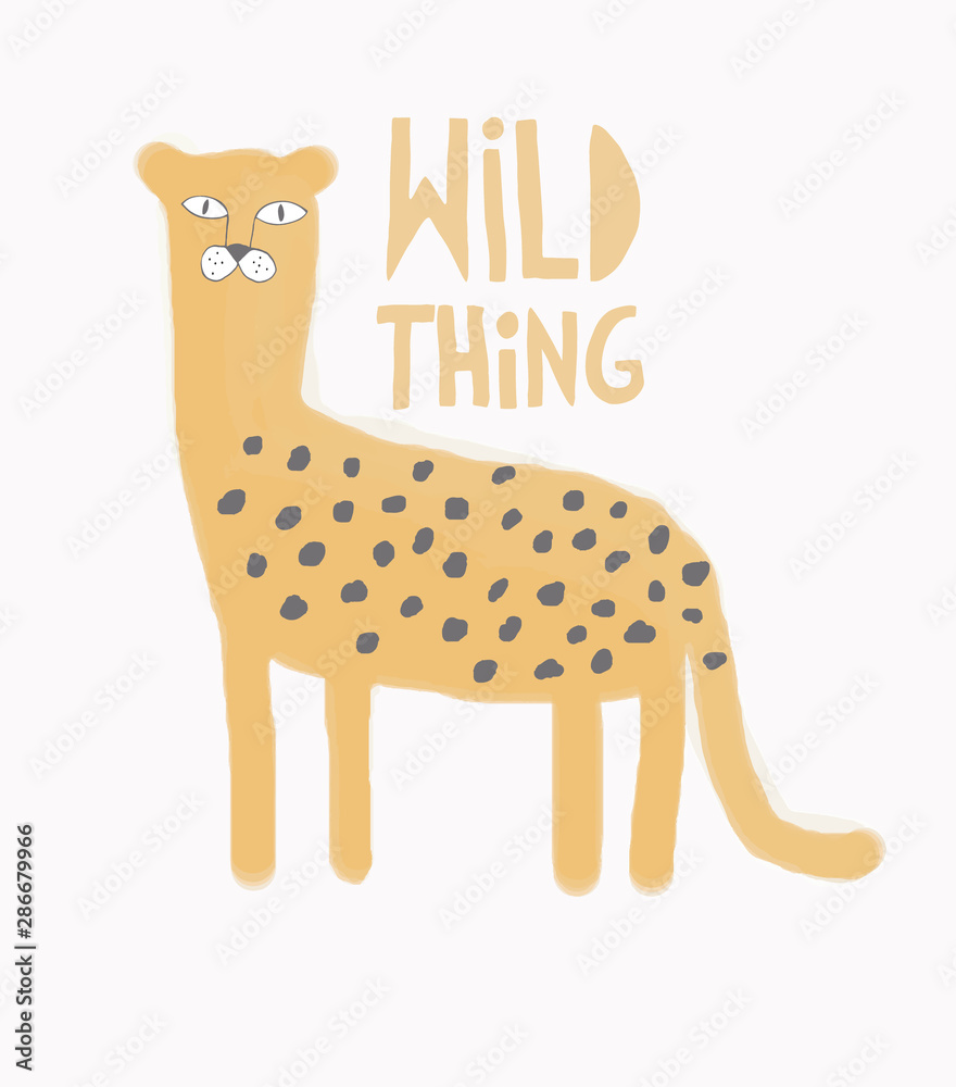 Wild Thning.Watercolor Style Vector Art with Hand Drawn Cheetah ...