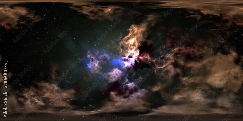 Space nebula, 3D rendering, spherical panorama Stock Illustration ...