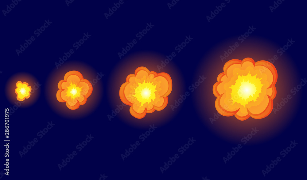 Cartoon explosion effect with smoke. Effect boom, explode flash, bomb ...