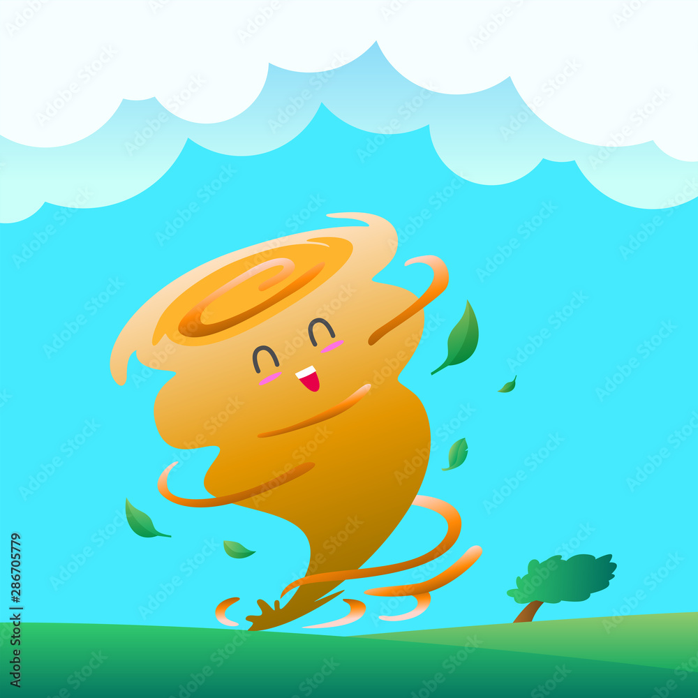 Tornado in meadow with little tree, Funny tornado cartoon, Weather ...
