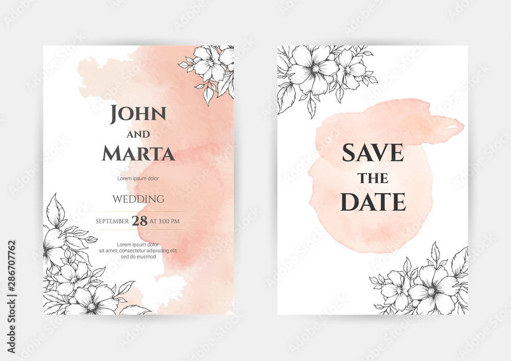 wedding invitation templates. Cover design with gold leaves ornaments ...