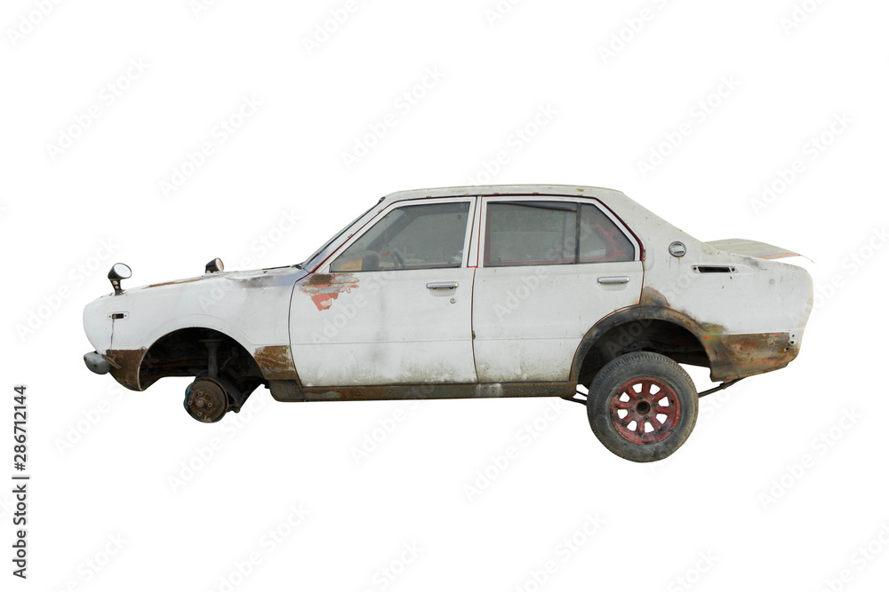 old car wreck isolated on white background Stock Photo | Adobe Stock