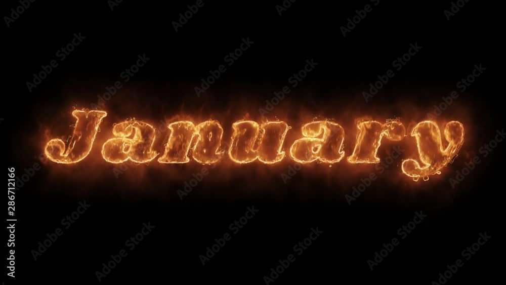 January Word Hot Animated Burning Realistic Fire Flame and Smoke ...