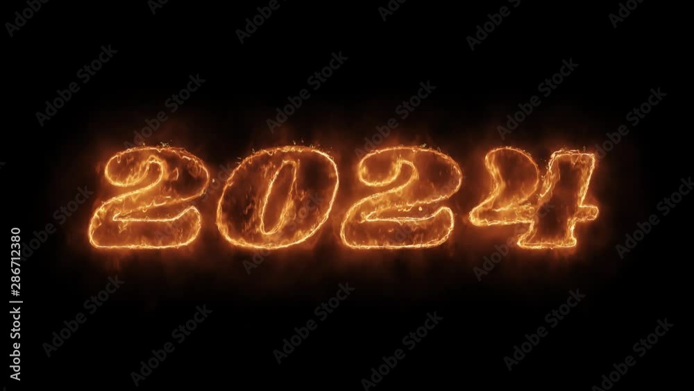 New Year 2024 Word Hot Animated Burning Realistic Fire Flame and Smoke ...
