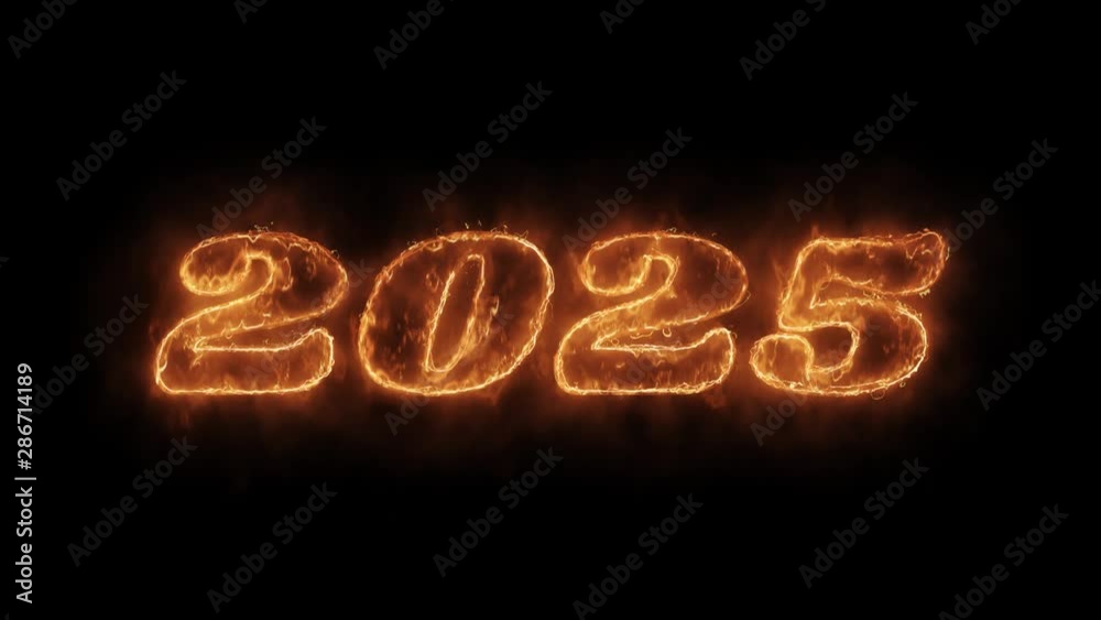 New Year 2025 Word Hot Animated Burning Realistic Fire Flame and Smoke ...