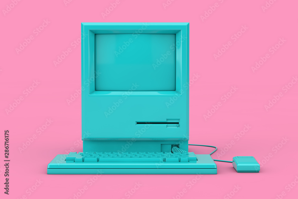 Blue Retro Personal Computer. The System Unit, Monitor, Keyboard and Mouse Mock Up Duotone. 3d ...