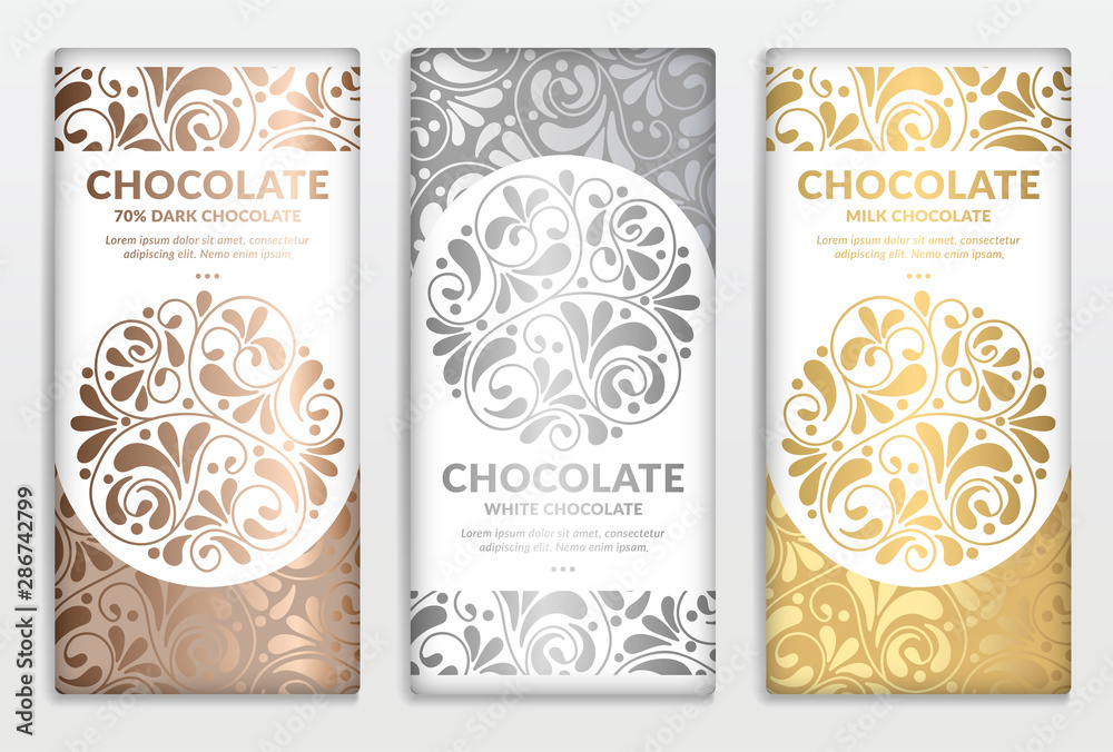Silver and gold vintage set of chocolate bar packaging design. Vector ...