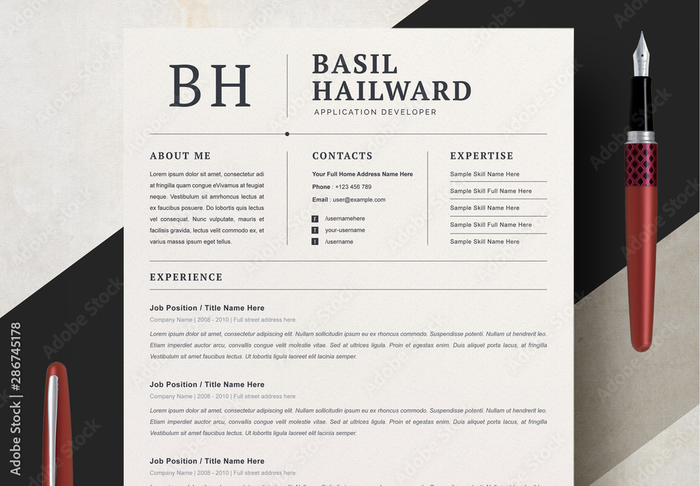 Minimalist Resume Layout Set with Line Accents Stock Template | Adobe Stock