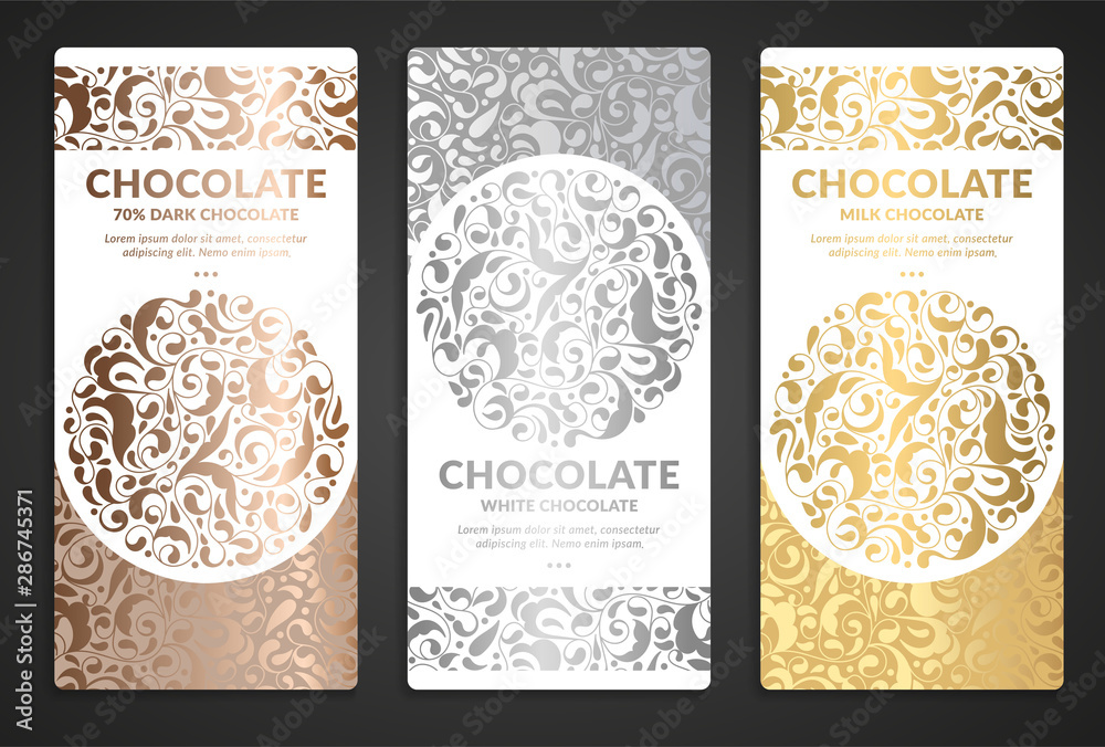 Silver and gold vintage set of chocolate bar packaging design. Vector ...
