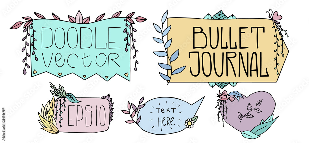 Cute Hand drawn Banners for your Design. Label for Notebook, Diary ...