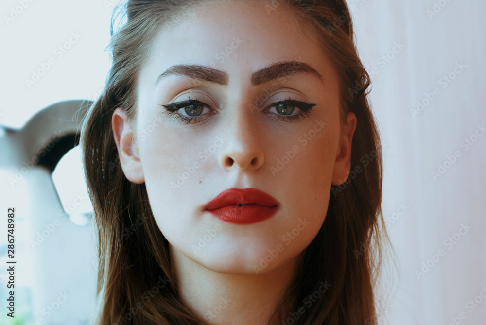 Pin up with red lipstick Stock Photo | Adobe Stock