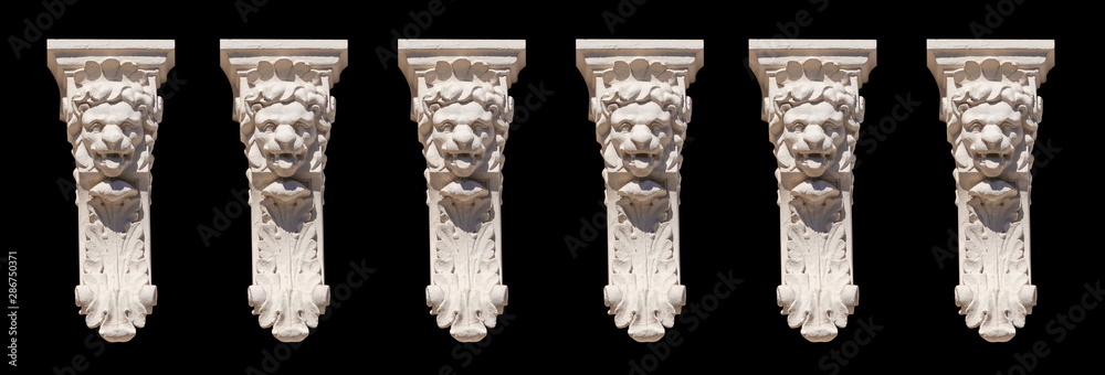 Elements of architectural decorations of buildings, columns and tops ...