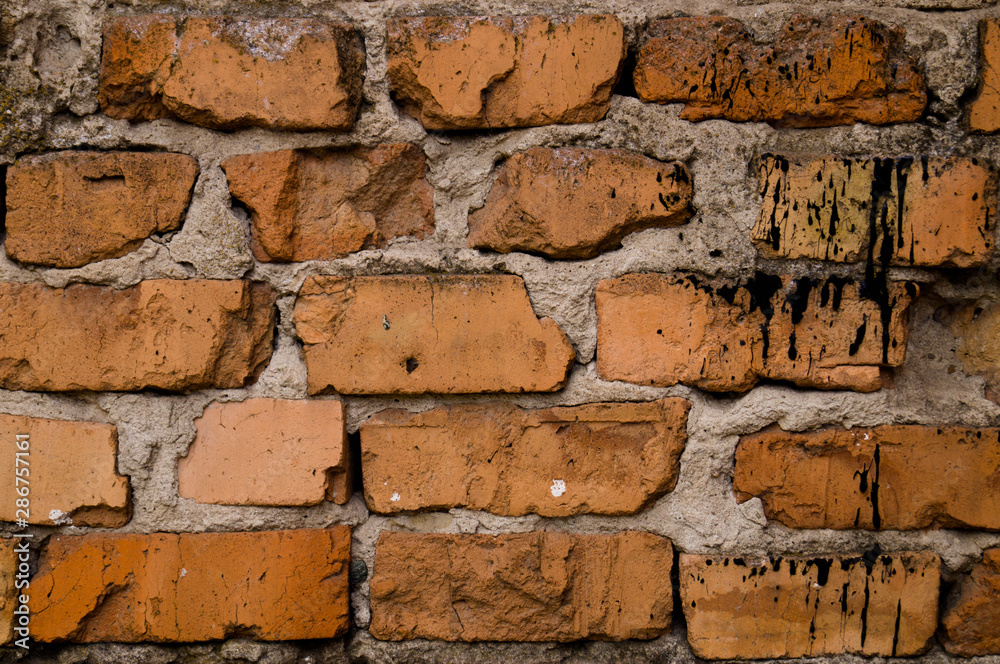 Old red brick. Brickwork. Old brickwork. The wall is built of red brick ...