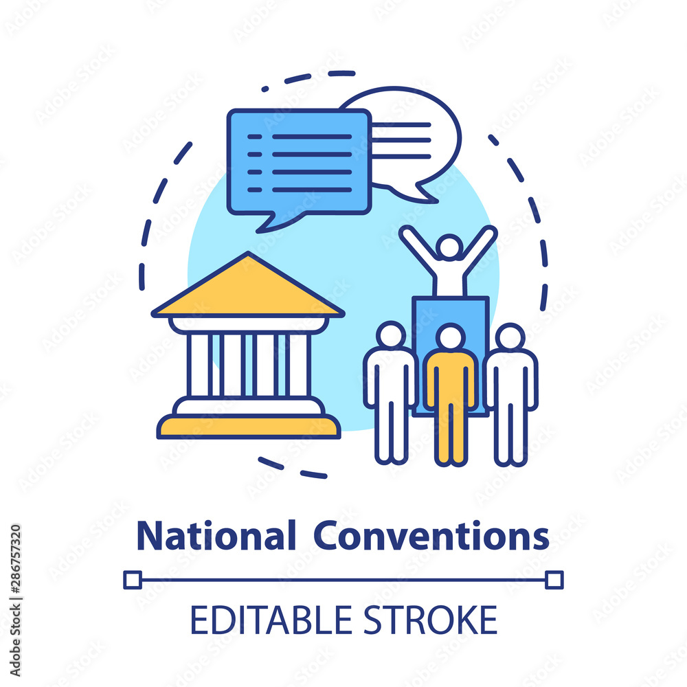 Elections concept icon. Organised national conventions idea thin line ...
