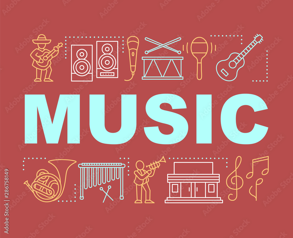 Music word concepts banner. Acoustic, jazz, folk concert. Organization ...