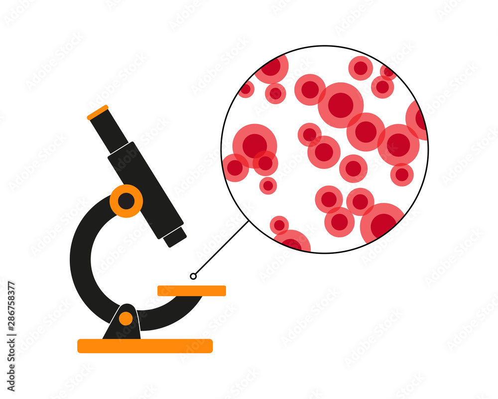 Microscope viewing Red blood cells. Vector illustration. Medical ...