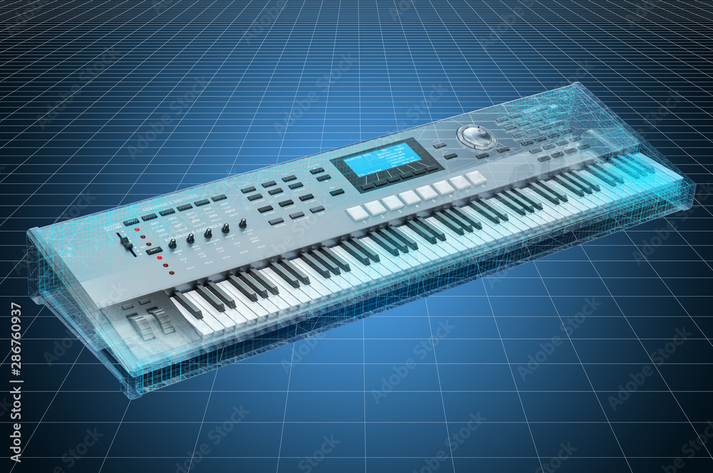 Visualization 3d cad model of synthesizer, blueprint. 3D rendering ...