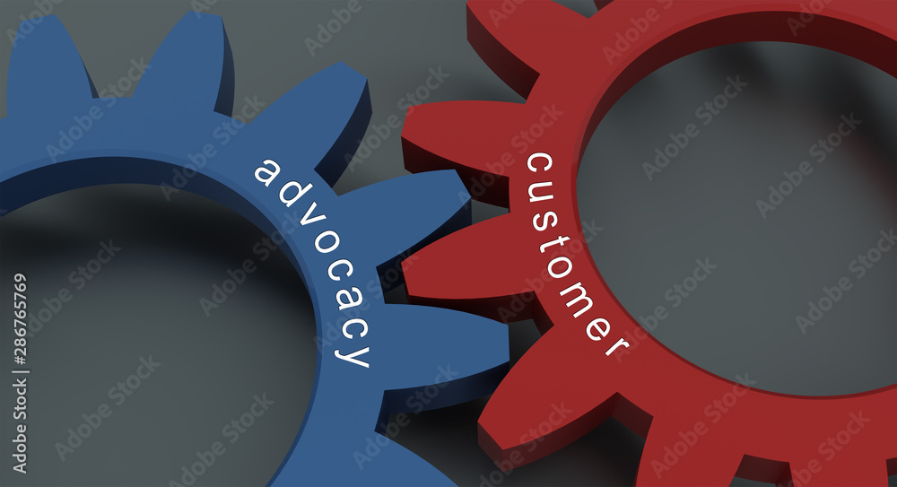customer advocacy concept with wheel in a grey background, 3d ...