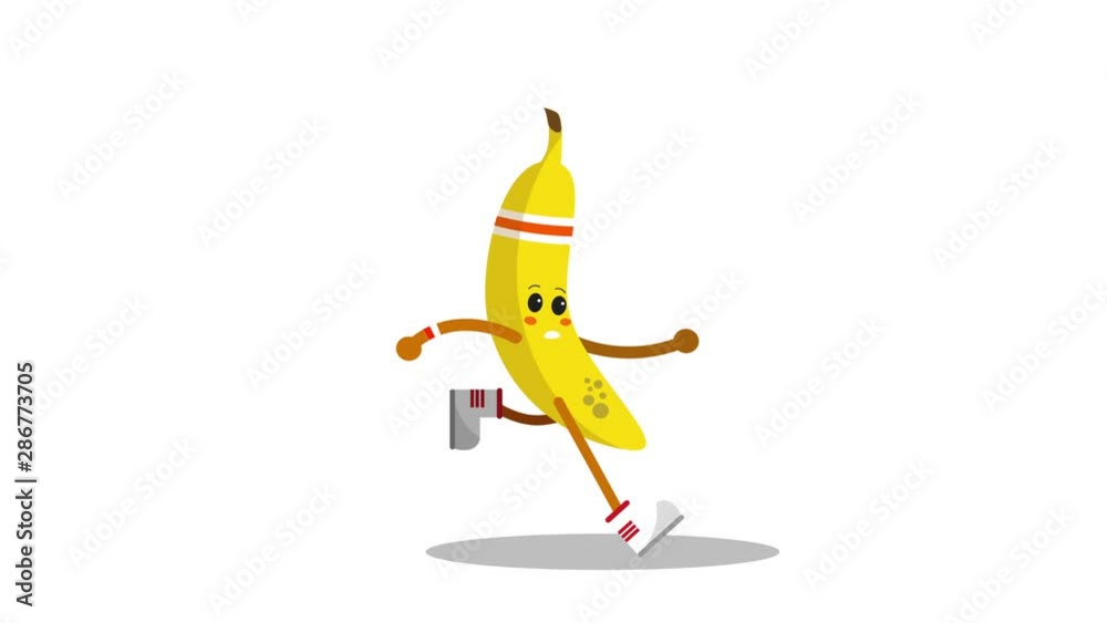 Banana running cycle. Funny Banana cartoon character running. banana ...