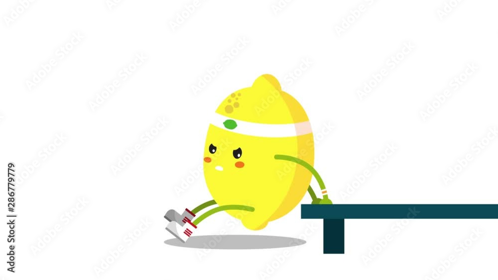 Cute lemon doing reverse push up. Funny lemon cartoon character working ...