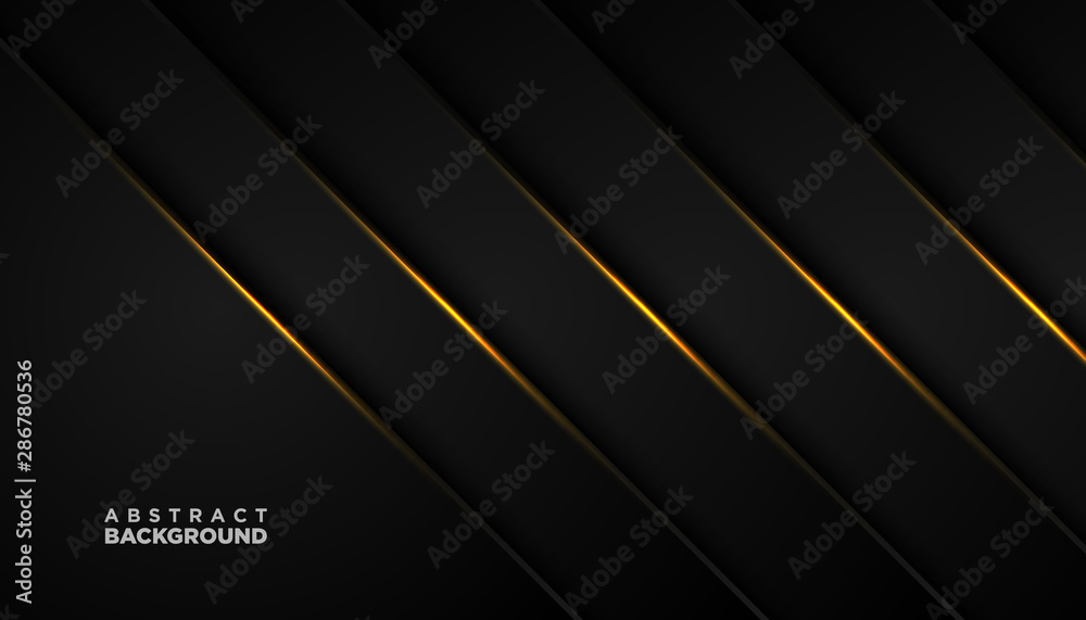 Dark abstract background with black overlap layers. Texture with golden ...