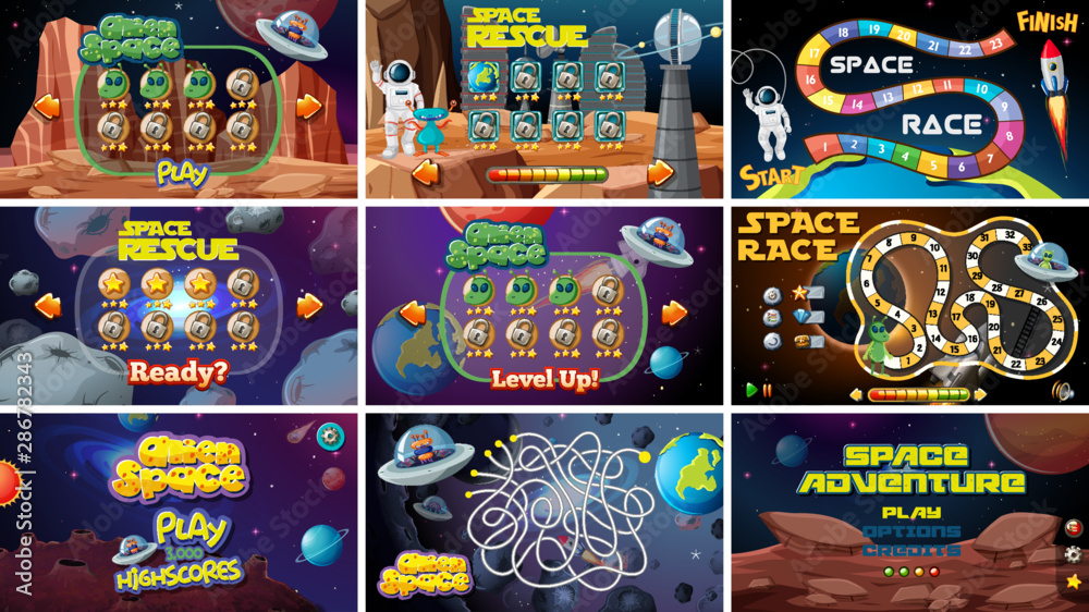 Set of space games Stock Vector | Adobe Stock